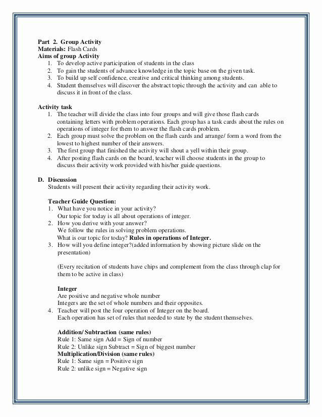 20 Elementary Math Lesson Plan Template