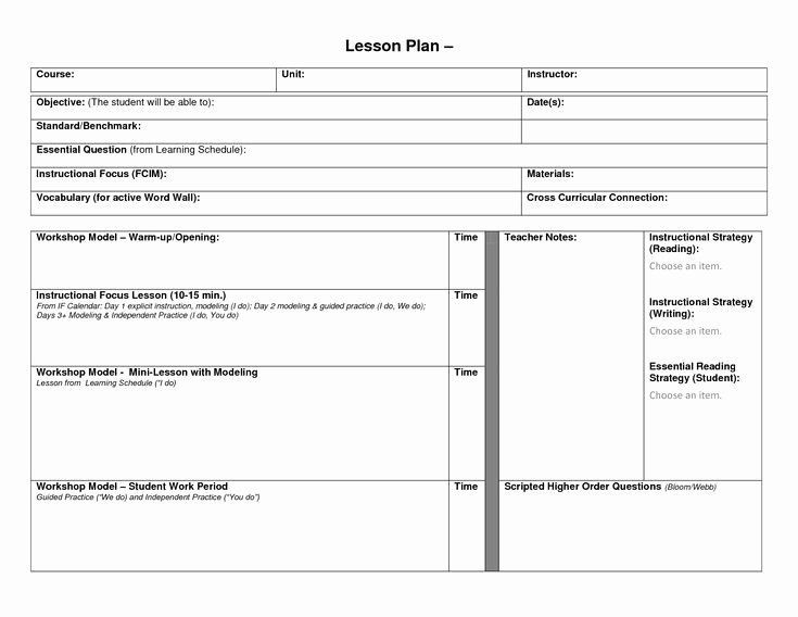 20 Learning Focused Lesson Plan Template