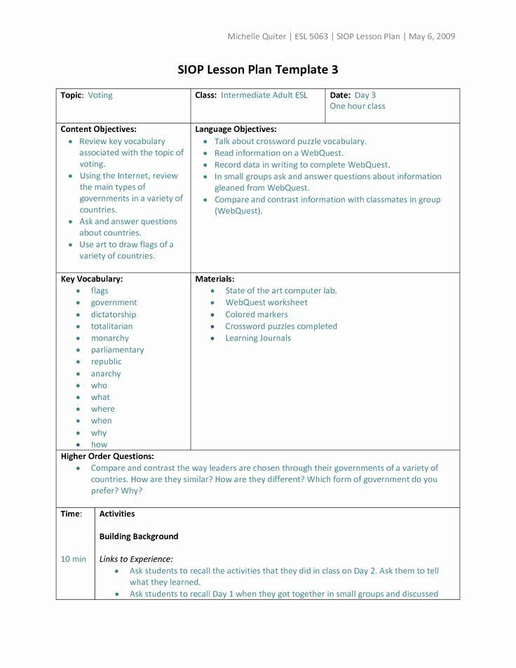20 Spanish Lesson Plan Template