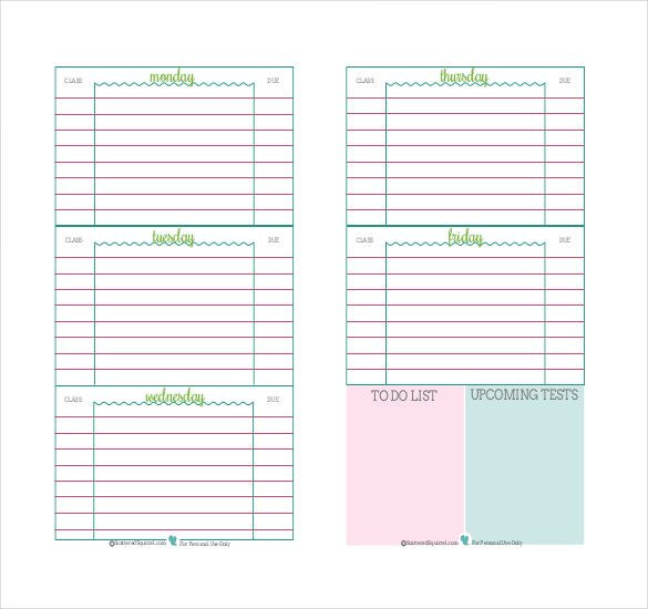 20 Student Weekly Planner Template