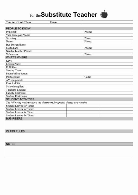 20 Substitute Teacher Lesson Plan Template