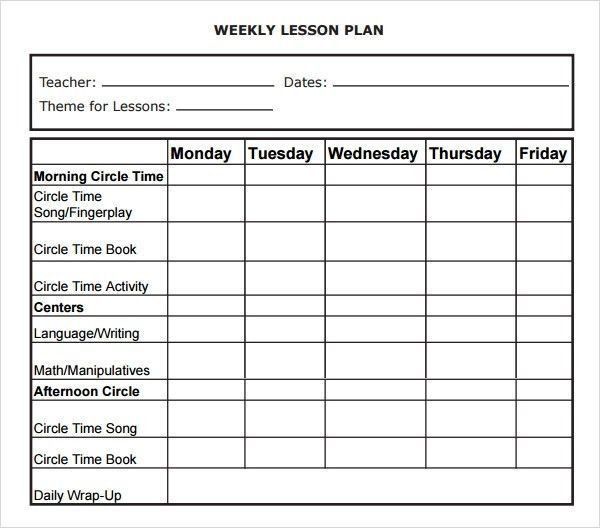 20 Weekly Lesson Plan Template Preschool