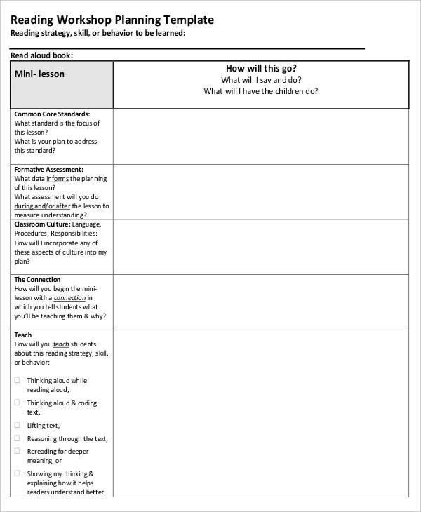 20 Writers Workshop Lesson Plan Template