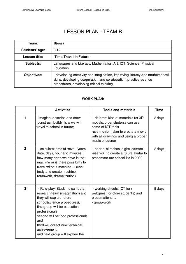 20 3 Part Lesson Plan Template