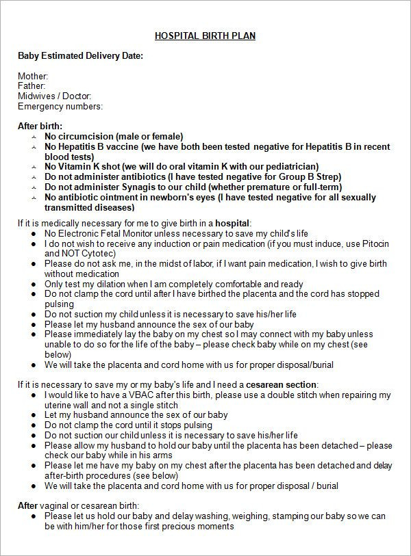 20 C Section Birth Plan Template 20 C Section Birth Plan Template