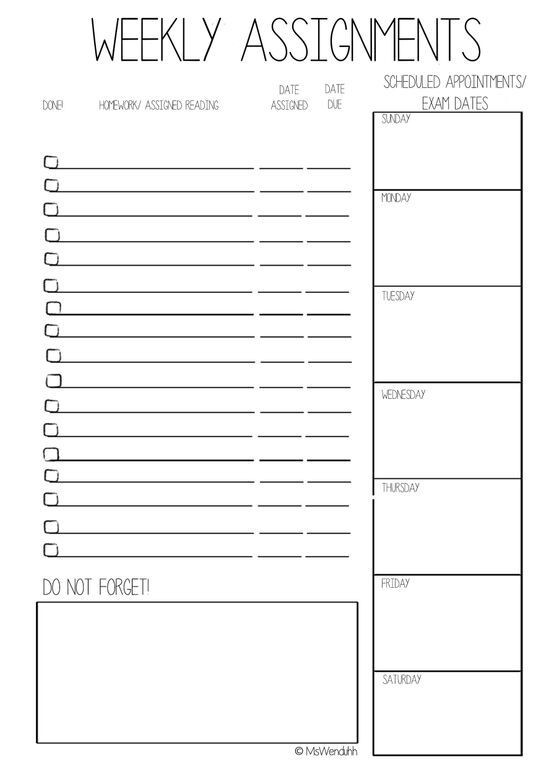 20 College Student Planner Template
