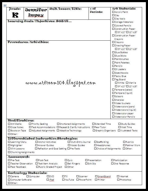 20 Visual Art Lesson Plan Template